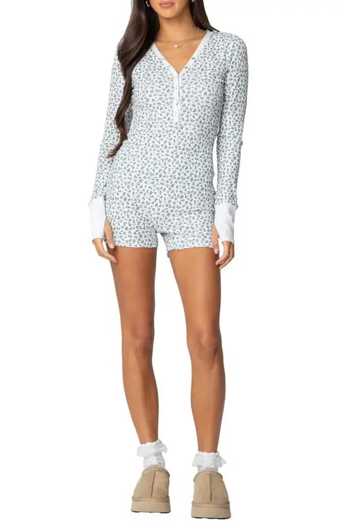 EDIKTED Meadow Floral Waffle Knit Romper - White