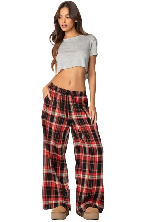 EDIKTED Plaid Wide Leg Pants - Red