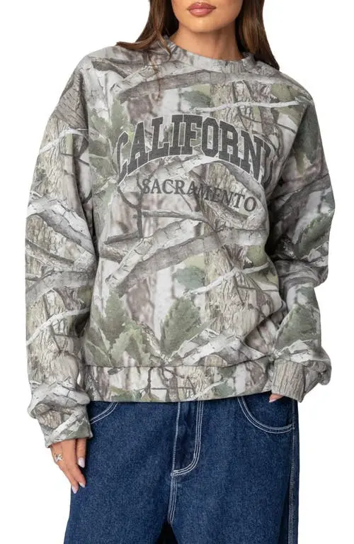 EDIKTED Cali Baby Oversized Camo Sweatshirt
