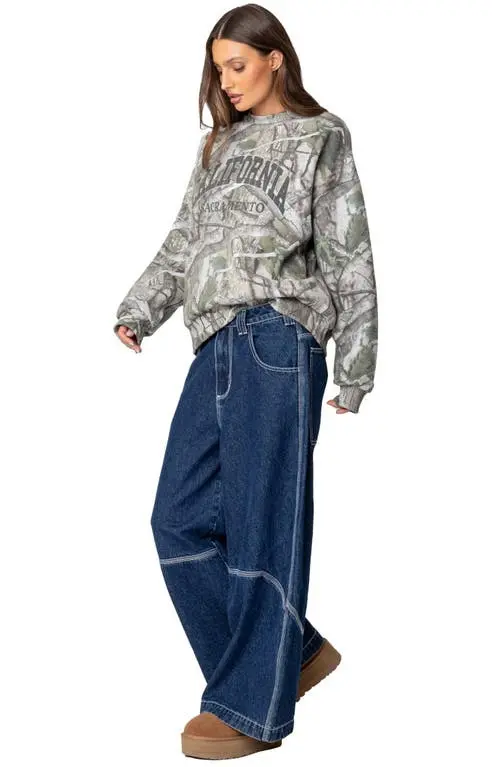 EDIKTED Cali Baby Oversized Camo Sweatshirt