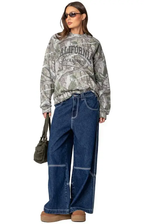 EDIKTED Cali Baby Oversized Camo Sweatshirt