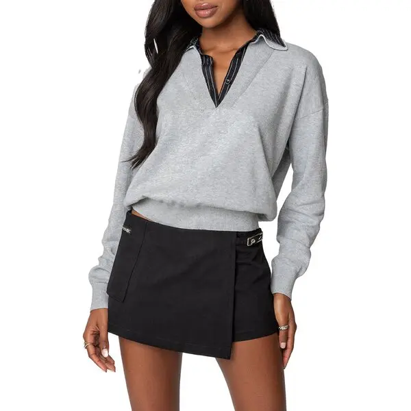 EDIKTED Rue Double Collar Sweater