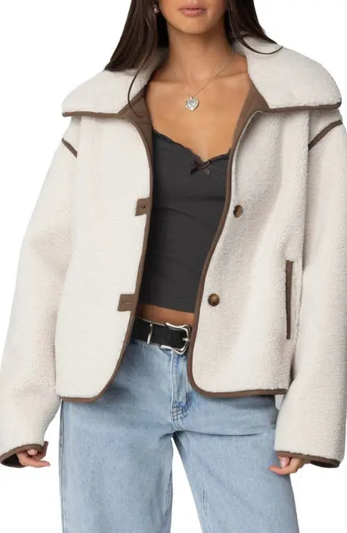 EDIKTED Frost Oversized Faux Shearling Jacket - Beige