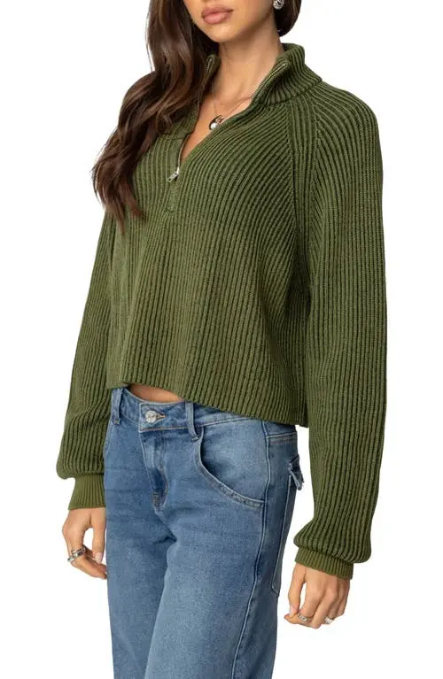 EDIKTED Rib Stitch Quarter Zip Sweater