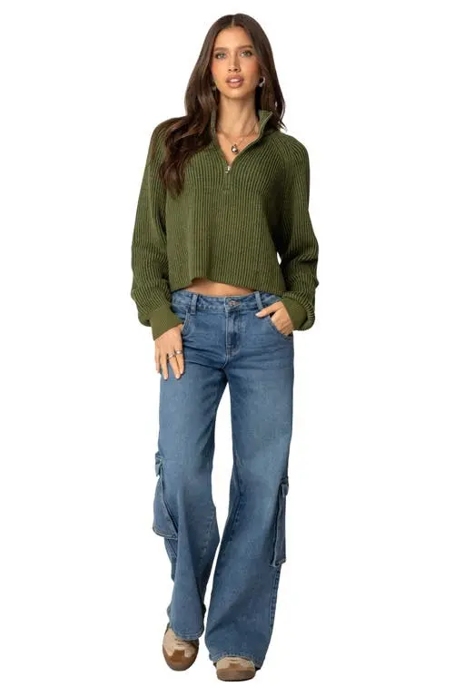 EDIKTED Rib Stitch Quarter Zip Sweater