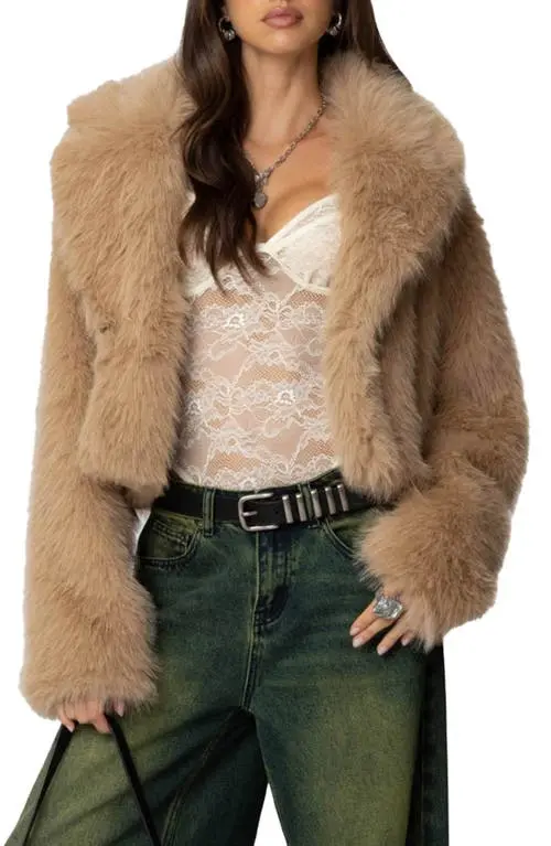 EDIKTED Sierra Faux Fur Jacket - Camel