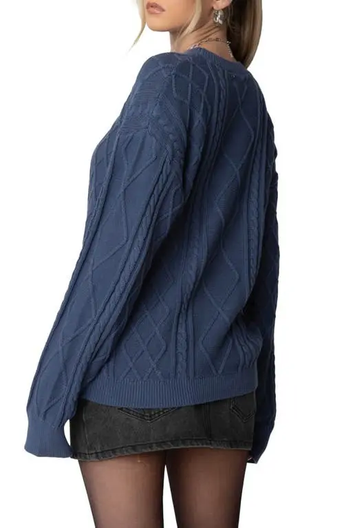 EDIKTED Jessy Oversize Cable Stitch Sweater - Blue