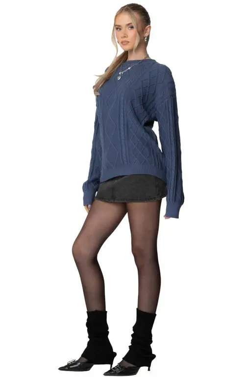 EDIKTED Jessy Oversize Cable Stitch Sweater - Blue