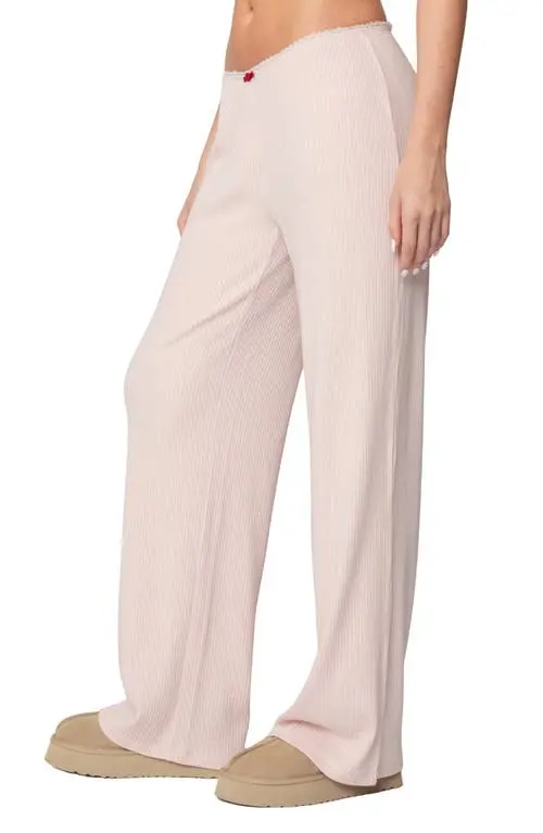 EDIKTED Roselle Lace Trim Rib Wide Leg Pants