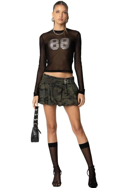 EDIKTED Rhinestone Mesh Top