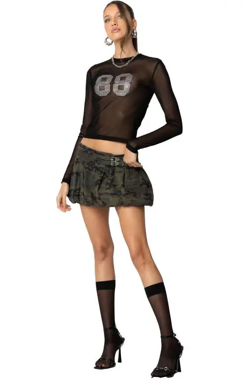 EDIKTED Rhinestone Mesh Top