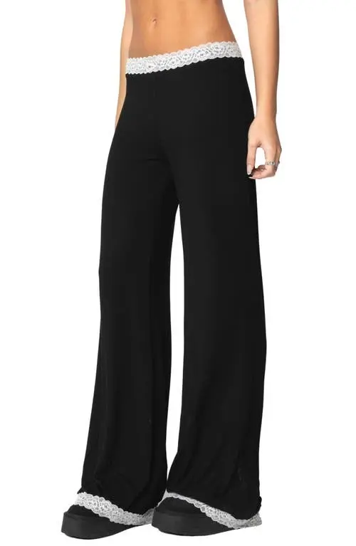 EDIKTED Domino Lace Trim Wide Leg Pants