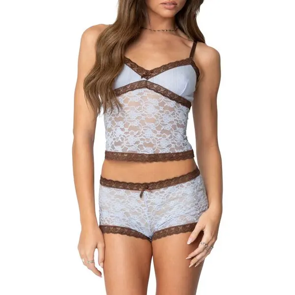 EDIKTED Dee Pointelle Stitch & Lace Camisole - Light-blue