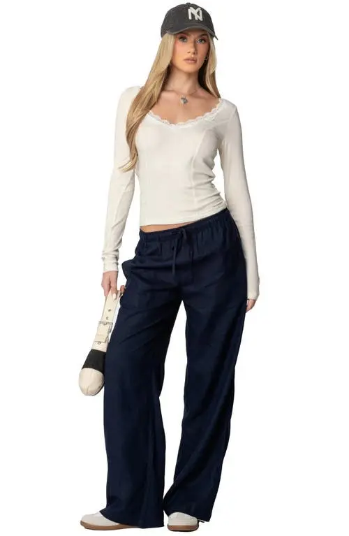 EDIKTED Yasmine Low Rise Linen Blend Drawstring Pants
