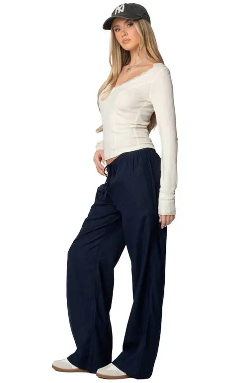 EDIKTED Yasmine Low Rise Linen Blend Drawstring Pants