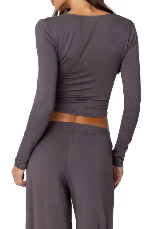 EDIKTED Long Sleeve Crop Henley - Gray