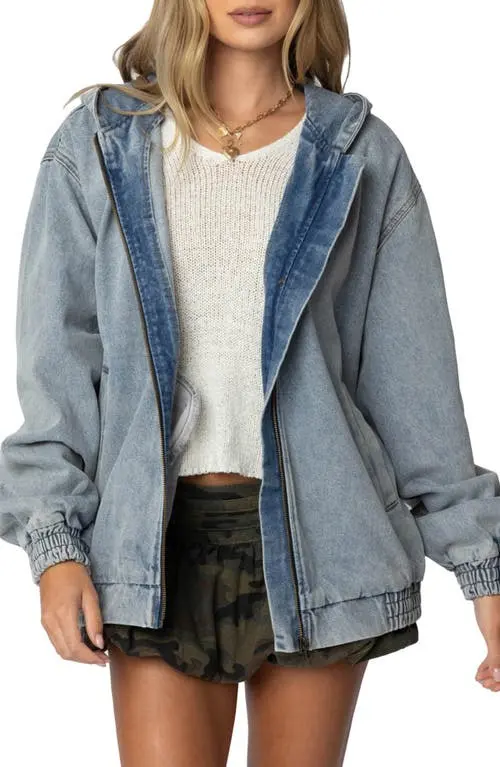 EDIKTED Denim Zip Up Hooded Jacket