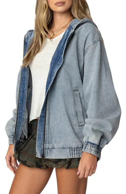 EDIKTED Denim Zip Up Hooded Jacket