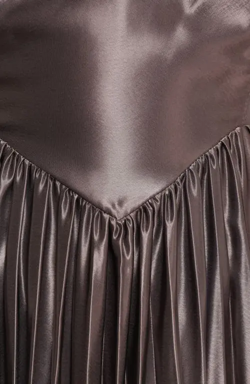 PETAL & PUP Camala Metallic Satin Pleated Maxi Dress