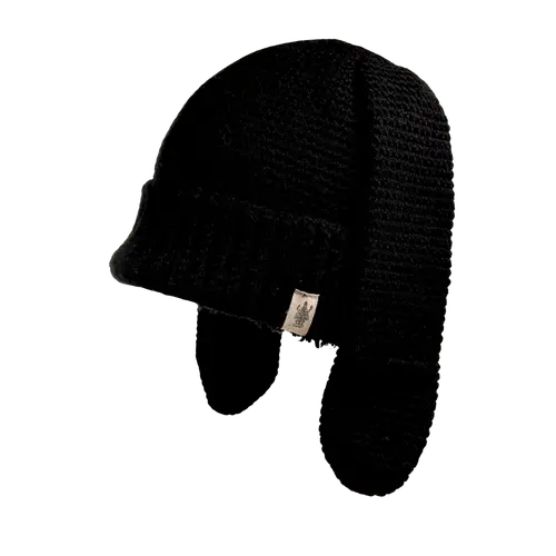 NIRVANNA DESIGNS Ribbed Beanie With Ear Flaps - Black