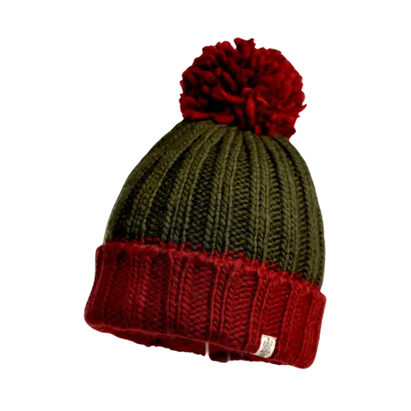 NIRVANNA DESIGNS Cherry Pom Beanie - Burgundy/olive