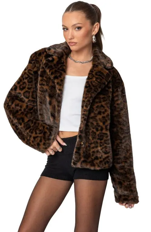 EDIKTED Lady Leopard Faux Fur Jacket