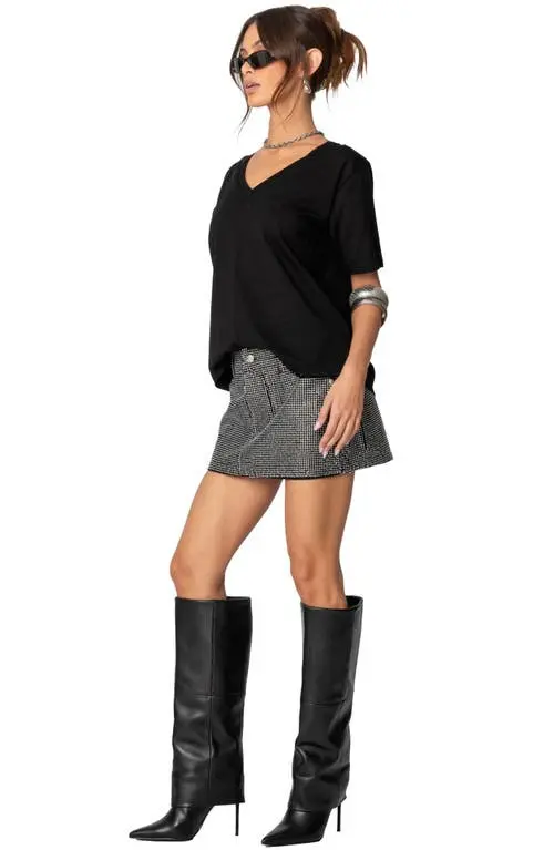 EDIKTED Glitz Rhinestone Embellished Denim Mini Skirt