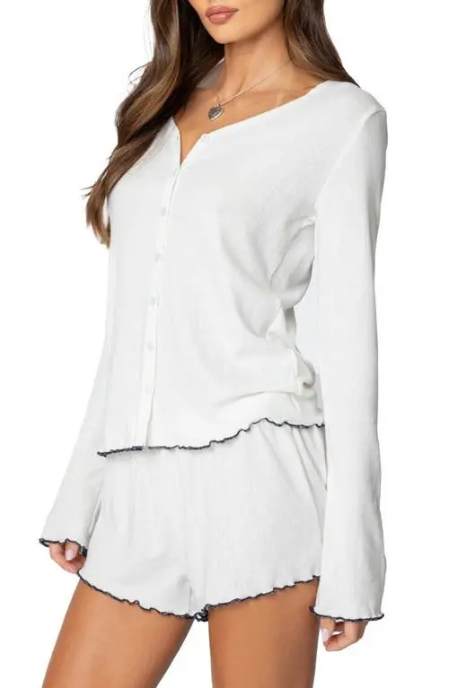 EDIKTED Chelsey Pointelle Button-up Top