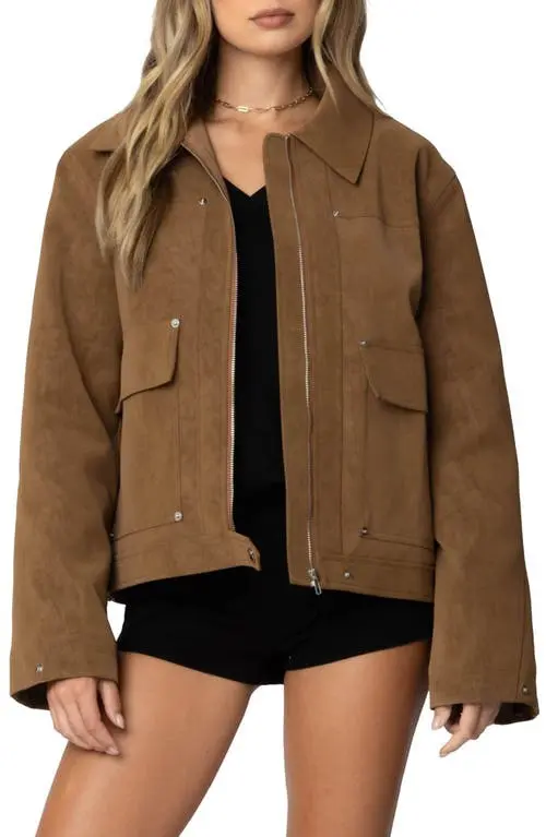 EDIKTED Oversized Faux Suede Jacket - Camel