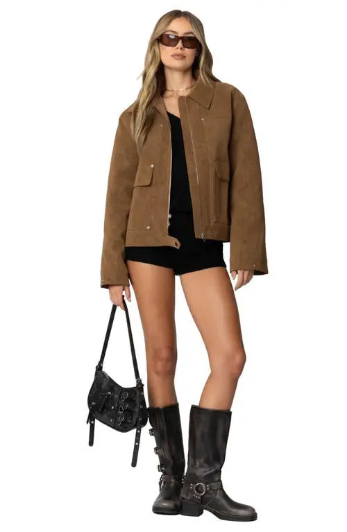 EDIKTED Oversized Faux Suede Jacket - Camel