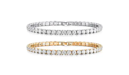 DONATELLO GIAN Name' 2-pack Crystal Tennis Bracelets - Silver