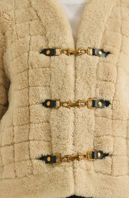 Rebecca Taylor Quilted Stitch Shearling Jacket