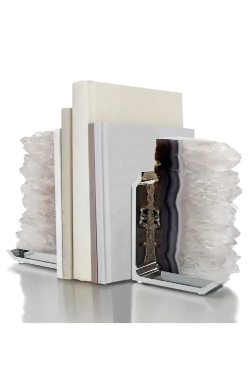 ANNA NEW YORK Fim Agate Druze Bookends - Brown Grey And Silver