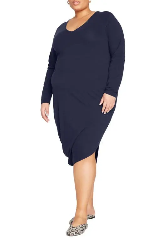 Universal Standard Iconic Geneva Long Sleeve Asymmetric Dress - Midnight