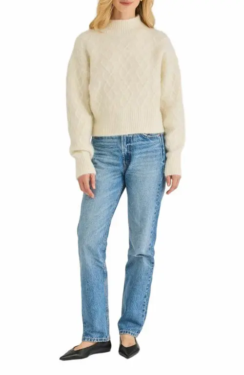 Rebecca Taylor Yael Cropped Cable Knit Sweater - Eggshell