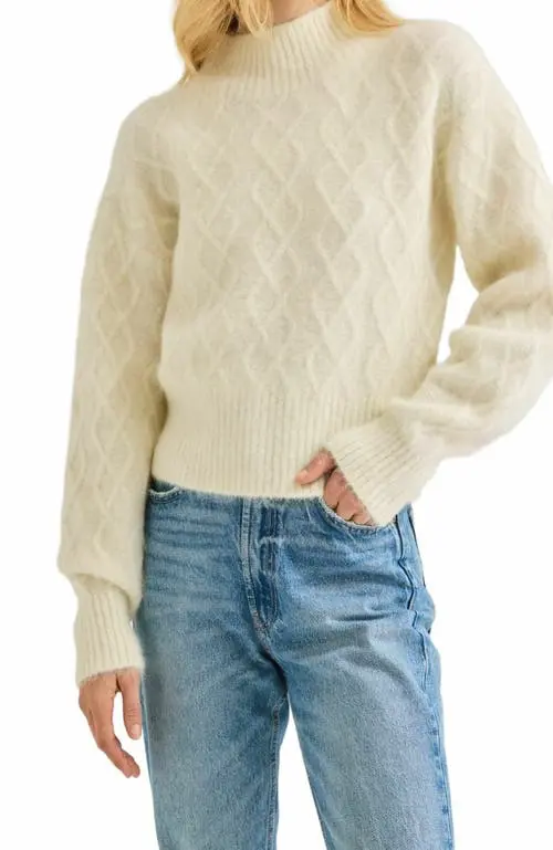Rebecca Taylor Yael Cropped Cable Knit Sweater - Eggshell