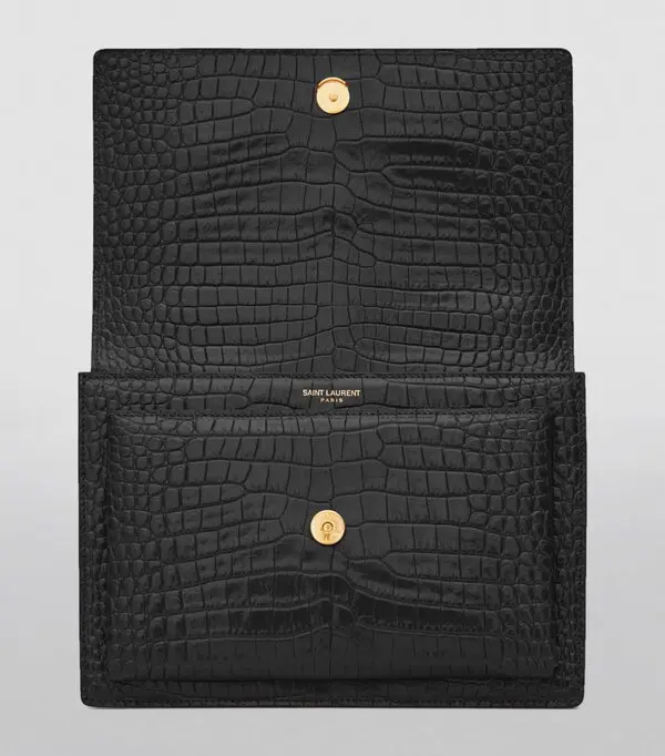 Saint Laurent Medium Sunset Croc-embossed Shoulder Bag - Black