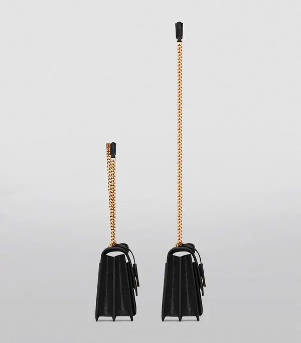 Saint Laurent Medium Sunset Croc-embossed Shoulder Bag - Black