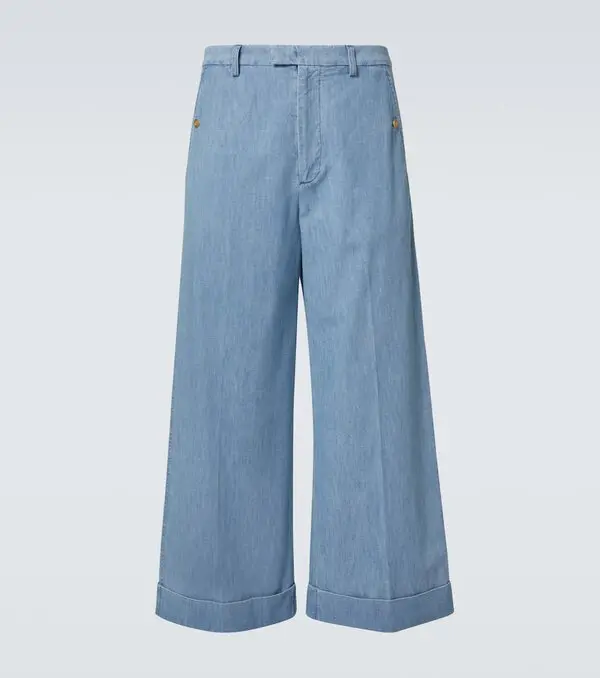 Valentino Garavani Cropped Wide-leg Denim Pants