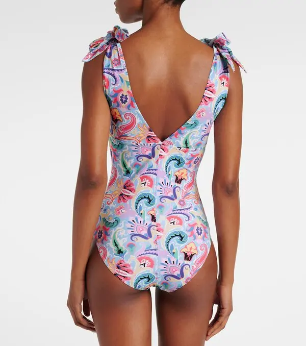 Etro Printed Swimsuit With Bow Detail - Blue