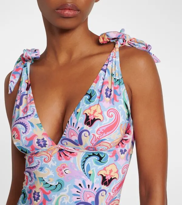Etro Printed Swimsuit With Bow Detail - Blue