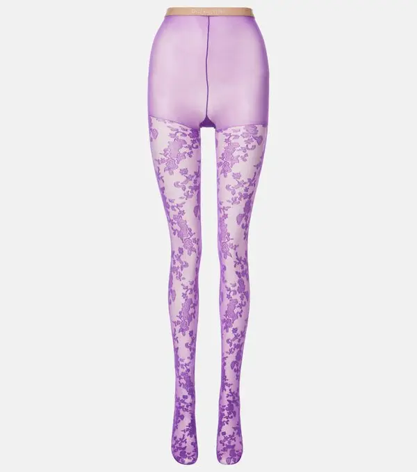Valentino Garavani Floral Lace Tights - Purple