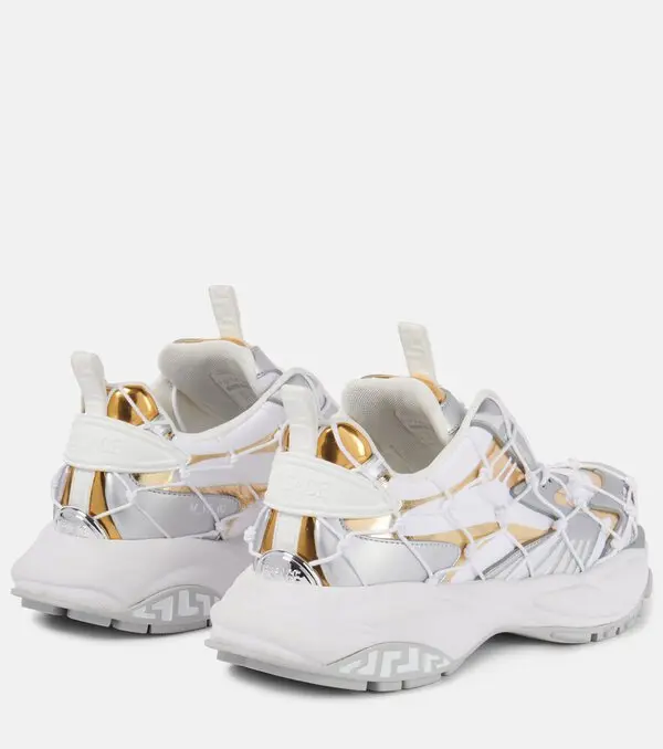 Versace Mercury Leather-trimmed Sneakers - Silver