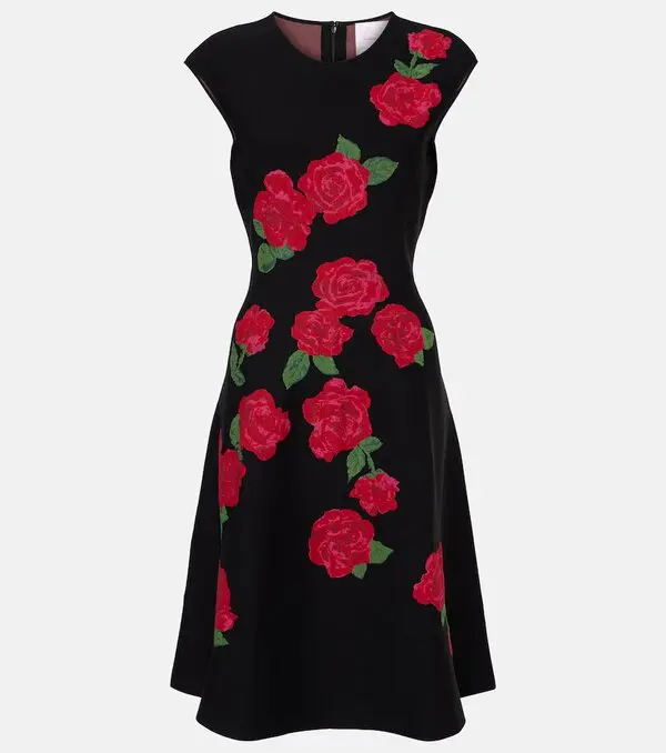Carolina Herrera Floral Jacquard Midi Dress - Black