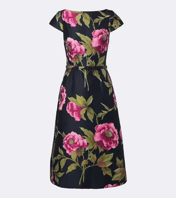 Carolina Herrera Floral Jacquard Midi Dress - Blue