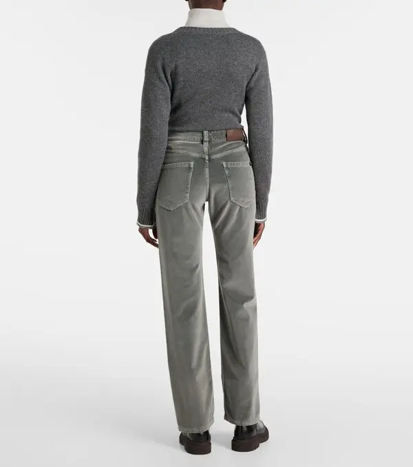 Brunello Cucinelli Velvet Straight-leg Pants - Grey