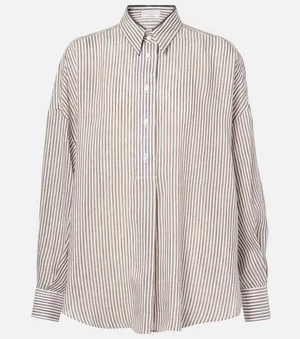 Brunello Cucinelli Striped Linen And Silk Shirt