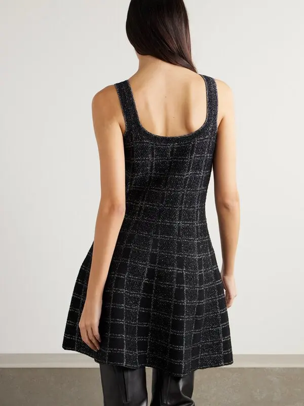Gucci Checked Metallic Wool-Blend Tweed Mini Dress - Black | Editorialist