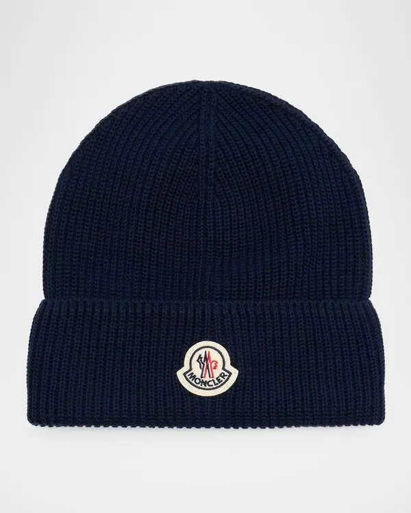 Moncler Ribbed Cotton Beanie - Blue