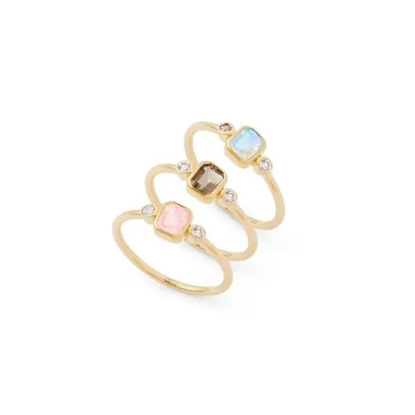 ASPINAL OF LONDON Gemstone Stacked Rings Set In Vermeil - Multi-colour